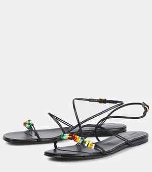 Khaite Loop Beaded Leather Sandals - Black