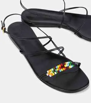 Khaite Loop Beaded Leather Sandals - Black