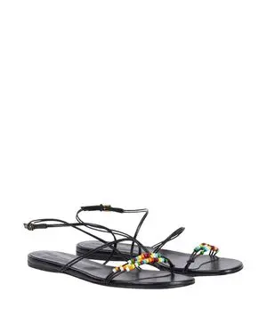 Khaite Loop Beaded Leather Sandals - Black