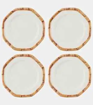 LES-OTTOMANS Bamboo Set Of 4 Ceramic Dinner Plates - Multicoloured