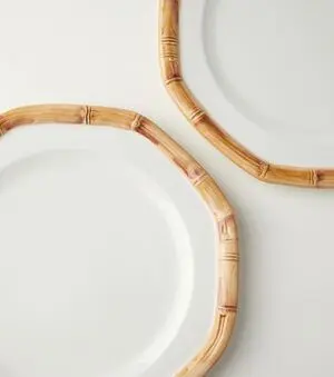 LES-OTTOMANS Bamboo Set Of 4 Ceramic Dinner Plates - Multicoloured