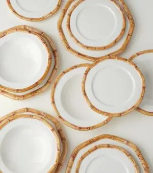 LES-OTTOMANS Bamboo Set Of 4 Ceramic Dinner Plates - Multicoloured