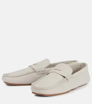 Khaite Billy Leather Penny Loafers - Grey