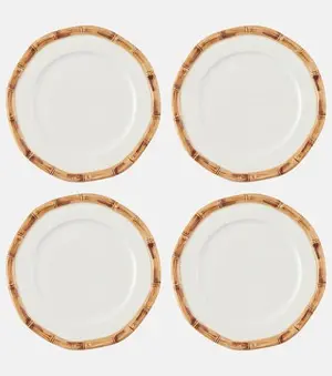 LES-OTTOMANS Bamboo Set Of 4 Ceramic Dessert Plates - White