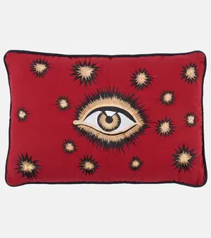 LES-OTTOMANS Eye Embroidered Cotton Cushion - Multicoloured