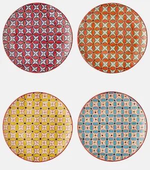 POLSPOTTEN Hippy Set Of 4 Ceramic Dinner Plates - Multicoloured