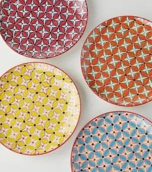 POLSPOTTEN Hippy Set Of 4 Ceramic Dinner Plates