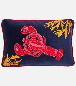 LES-OTTOMANS Rock Lobster Embroidered Cushion - Blue
