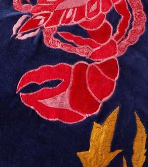 LES-OTTOMANS Rock Lobster Embroidered Cushion - Blue