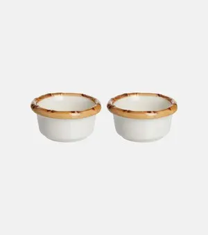 LES-OTTOMANS Bamboo Set Of 2 Ceramic Bowls - Multicoloured