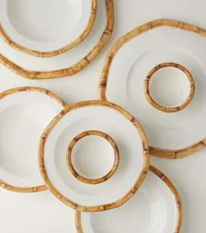 LES-OTTOMANS Bamboo Set Of 2 Ceramic Bowls