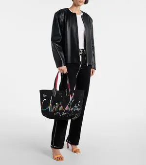 CHRISTIAN LOUBOUTIN Cabata Large Leather-trimmed Canvas Tote Bag - Black