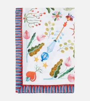 La DoubleJ White Turning Tulips Medium Linen Tablecloth - Multicoloured