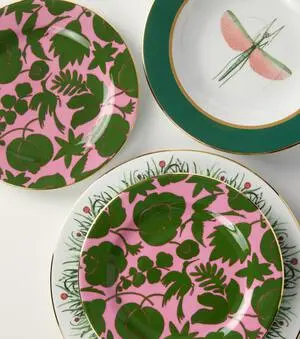 La DoubleJ Wildbird Set Of 2 Dessert Plates - Green