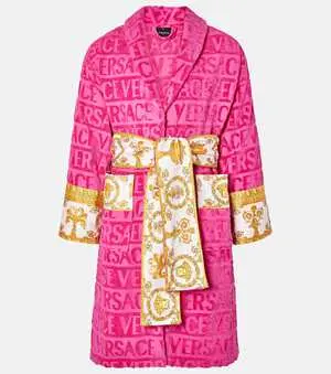 Versace Allover Cotton Terry Bathrobe - Pink