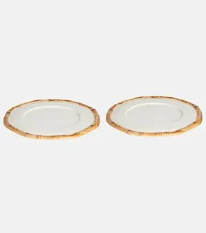 LES-OTTOMANS Bamboo Set Of 2 Ceramic Charger Plates - Multicoloured