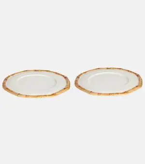 LES-OTTOMANS Bamboo Set Of 2 Ceramic Charger Plates - Multicoloured