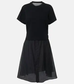 Sacai Cotton Jersey And Organza Mini Dress - Black