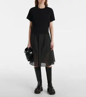 Sacai Cotton Jersey And Organza Mini Dress