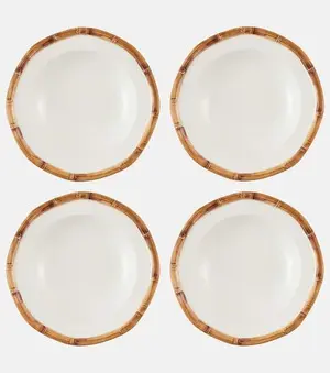 LES-OTTOMANS Bamboo Set Of 4 Ceramic Soup Plates - White