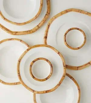 LES-OTTOMANS Bamboo Set Of 4 Ceramic Soup Plates