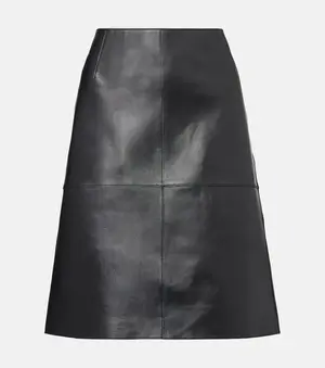 TOTEME Paneled Leather Midi Skirt - Black