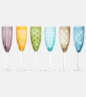 POLSPOTTEN Cuttings Set Of 6 Champagne Flute Glasses - Multicoloured