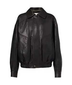 Saint Laurent Leather Bomber Jacket - Brown