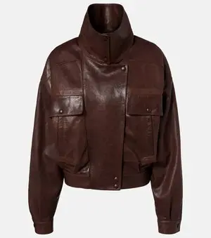 Saint Laurent Leather Bomber Jacket - Brown