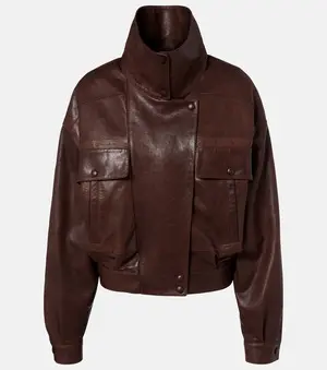 Saint Laurent Saint Laurent Leather Bomber Jacket Brown