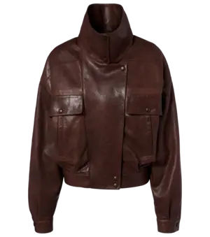 Saint Laurent Leather Bomber Jacket - Brown