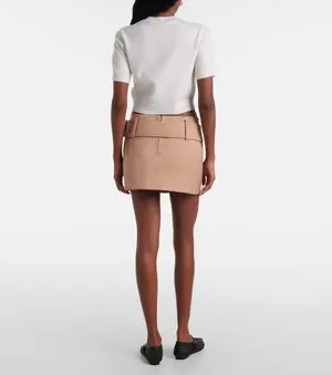 PATOU Belted Cotton Twill Miniskirt