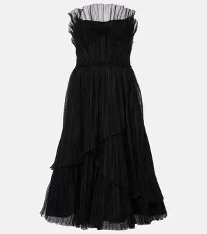 COSTARELLOS Dorea Plissé Tiered Cocktail Dress