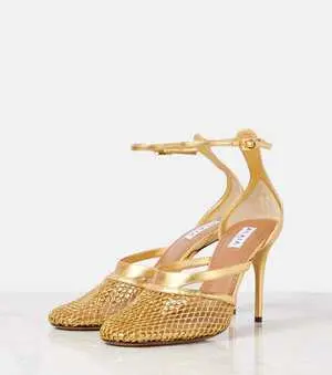 Alaïa Infradito Fishnet 90 Leather Pumps