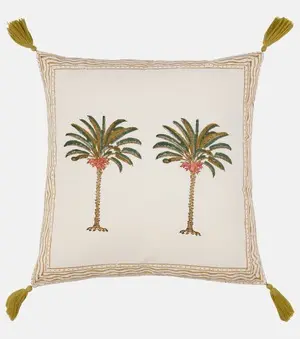 LES-OTTOMANS Palms Printed Cotton Cushion - Multicoloured