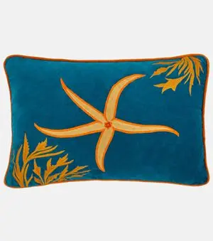LES-OTTOMANS Starfish Embroidered Cushion - Blue