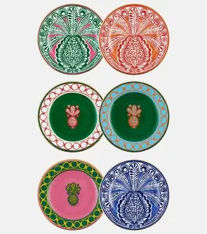 La DoubleJ Pineapple Set Of 6 Dessert Plates - Multicoloured