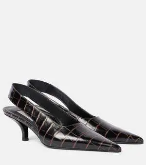 TOTEME Croc-effect Leather Slingback Pumps - Brown