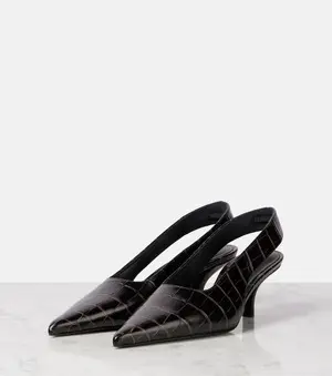 TOTEME Croc-effect Leather Slingback Pumps - Brown