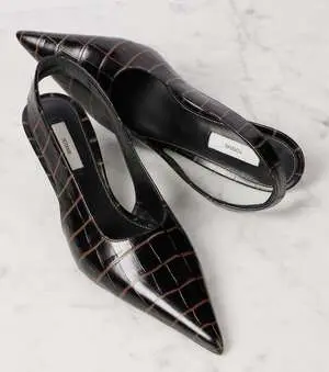 TOTEME Croc-effect Leather Slingback Pumps - Brown