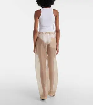 Khaite Trenton Wide-leg Organza Pants - Beige