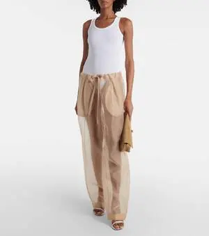 Khaite Trenton Wide-leg Organza Pants - Beige