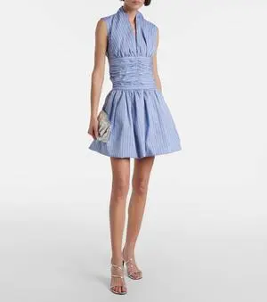PATOU Striped Cotton Poplin Minidress - Blue