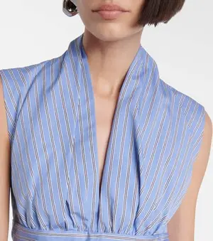 PATOU Striped Cotton Poplin Minidress - Blue