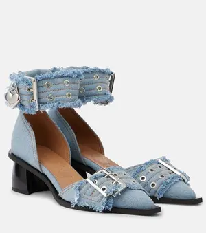 GANNI Buckle Denim Pumps - Blue