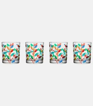 LES-OTTOMANS Floral Set Of 4 Crystal Tumblers - Multicoloured