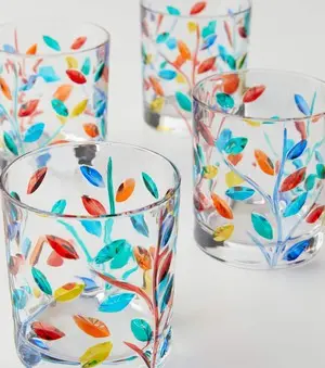 LES-OTTOMANS Floral Set Of 4 Crystal Tumblers