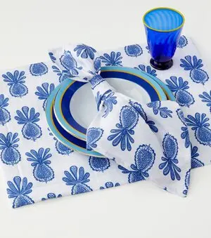 La DoubleJ Pineapple Blu Set Of Two Tablemats - Blue