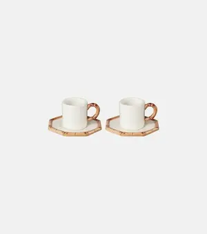 LES-OTTOMANS Bamboo Set Of 2 Espresso Cups And Saucers - White