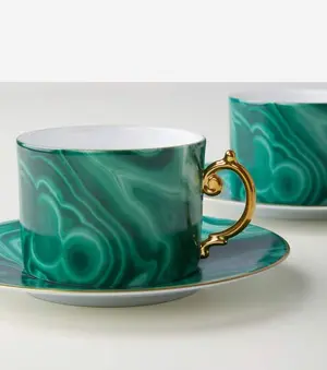 L'Objet Malachite Set Of 2 Teacups And Saucers - Green